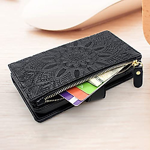 Harryshell Compatible with Google Pixel 8 Pro Case Wallet Detachable Magnetic Cover Leather Case Cover with Cash Coin Zipper Pocket 12 Card Slots Holder Wrist Strap Lanyard (Flower Black)