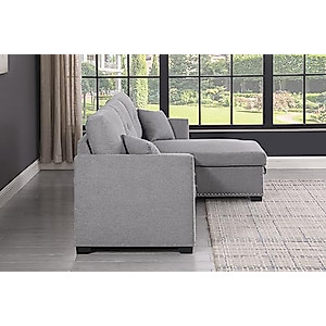 Generic Sleeper Sofa, Sofa Bed- 2 in 1 Pull Out Couch Bed with Storage Chaise with 2 Pillows for Living Room, Linen Fabric Sofa Sleeper with Pull Out Bed Couch,Light Grey