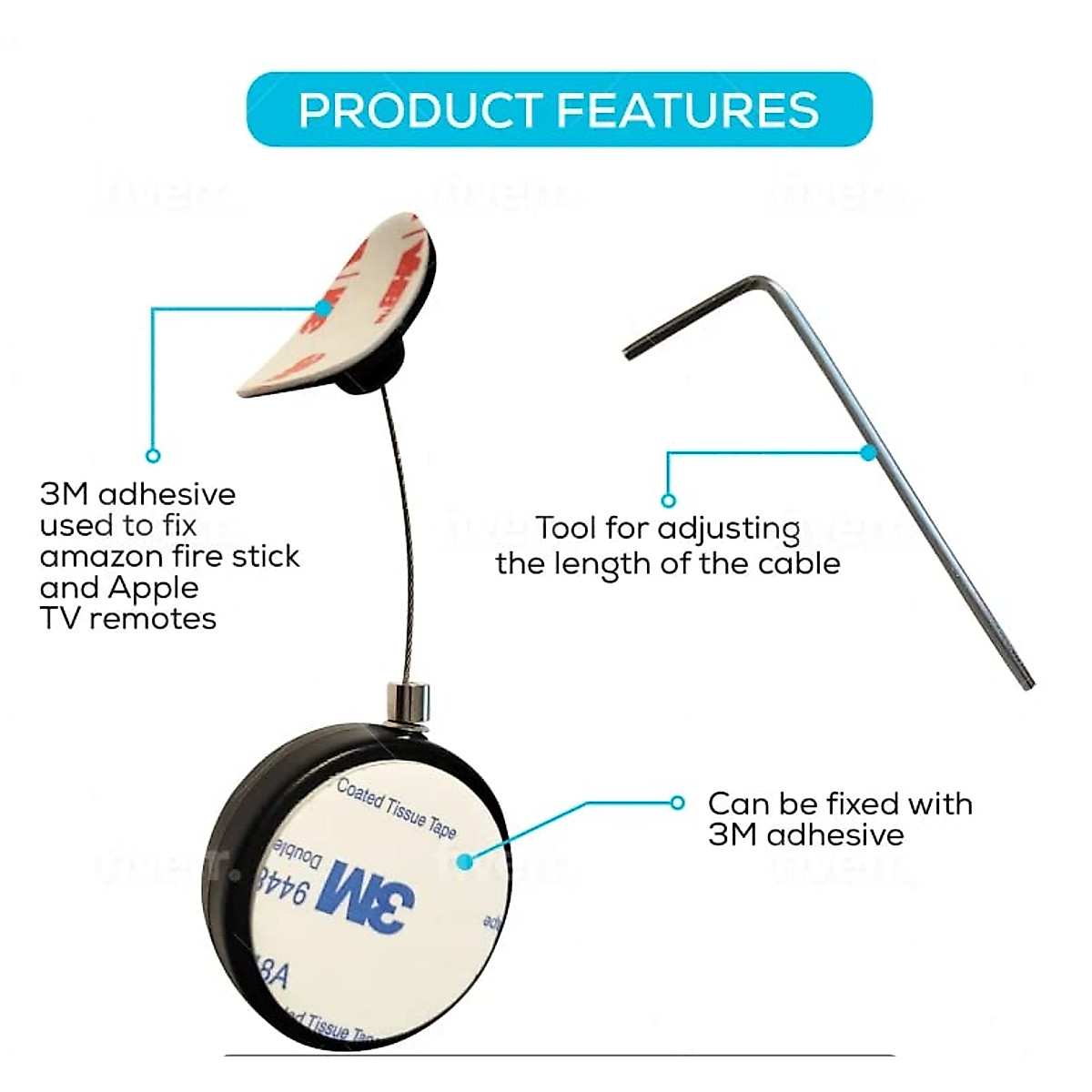 Apple 2 Pack Retractable TV Remote Holder | Security Cable Lock | Lost Remote Solution