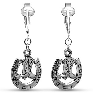 Aloha Earrings Bright & Fun Clip Earrings, Lightweight Stars, Owls, Eiffel Tower, Horse, Cowgirl, Flamingo, Elephant, Daisy Dangling Charm Designs for Clip Ears (Cowgirl Boots/Horse Set of 2)