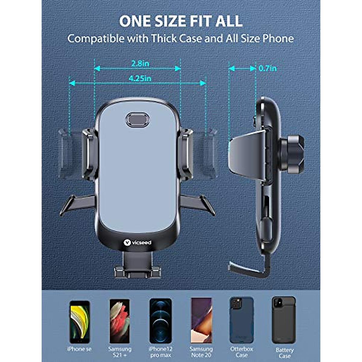 2022 Upgraded Auto Clamp Cell Phone Holder for Car, VICSEED Car Phone Holder Mount Ultra Stable Car Phone Mount Strong Grip Air Vent Phone Car Holder Case Friendly Fit for iPhone 12 and All Smartphone
