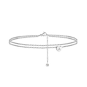 Turandoss Silver Initial Anklet Bracelet for Women, Layered Ankle Bracelet Summer Boho Beach Minimalist Initial Silver Anklet for Women Anklet with Initials A