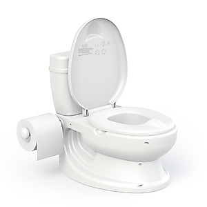 Potty Training Toilet Seat | Toddler Potty Training with Comfy Seat Cover, Tank Storage & Paper Roll Holder | Easy to Empty and Clean | Soft & Comfortable Potty Trainer for Boys & Girls (White)
