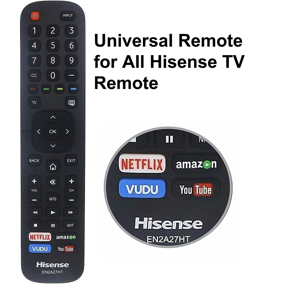 USARMT Universal Remote Control EN2A27HT Compatible with All Hisense Smart 4K HDR TV 40H5D 43H5D 43H6D 50DU6070 50H5D 50H6D 55DU6070 55H6D 60DU6070 65H6D TVs