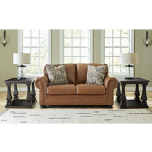 Signature Design by Ashley Carianna Classic Leather Match Loveseat with Nailhead Trim, Dark Brown