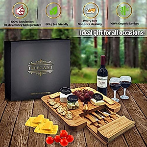 Bamboo Cheese Board & Cutlery Set - Large Charcuterie Board Set Cheese Platter with Slide-Out Drawer - House Warming Gifts New Home, Anniversary Wedding Gifts for Couples, & Cool Bridal Shower Gifts