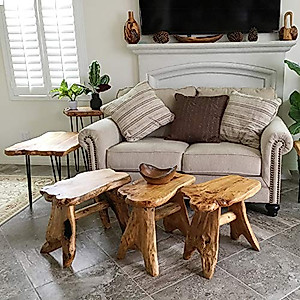 GREENAGE Cedar Roots Stool Naturally Shaped A-Leg, Size, 10" x 13.5 x 12.2 H, Wood Stump Side Table Stand Home Décor End Table