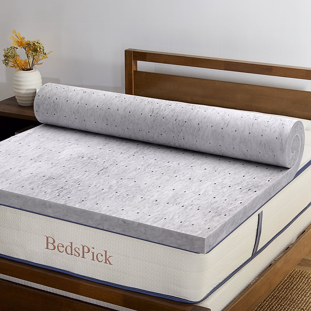 BedsPick Memory Foam Mattress Topper Twin 3 Inch, Foam Mattress Pad, Single Bed Toppers with Ventilation Holes