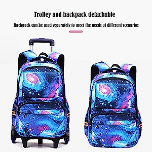 Egchescebo 18" School Kids Rolling Backpack for Girls With Wheels Trolley Wheeled Backpacks for Girls Students Travel Bags Adults Backpack With Lunch Box Pencil Bag 3PCS Dark Blue