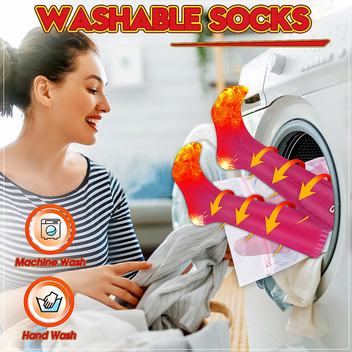 Autocastle Women Girls Battery Socks Rechargeable Electric Heated Socks,Battery Powered Heat Insulated Socks Kit Winter Warm Thermal Heating Socks,Cold Weather Battery Sock Ski Hunt Foot Warmer,Pink