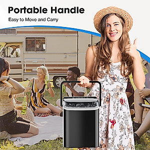 OLIXIS Portable Countertop Ice Machine Maker with Handle, Bullet Ice, 9 Cubes in 6 Mins, 26.5lbs/24Hrs, Self-Cleaning, Black