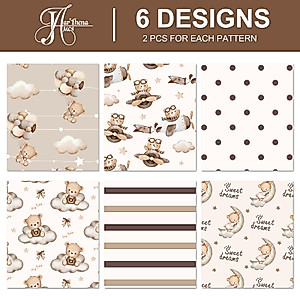 JarThenaAMCS 12 Sheet Baby Shower Wrapping Paper -Not Roll- Cute Brown Bear Gift Wrap Paper Folded Flat Watercolor Art Paper for DIY Crafts Gift Wrapping