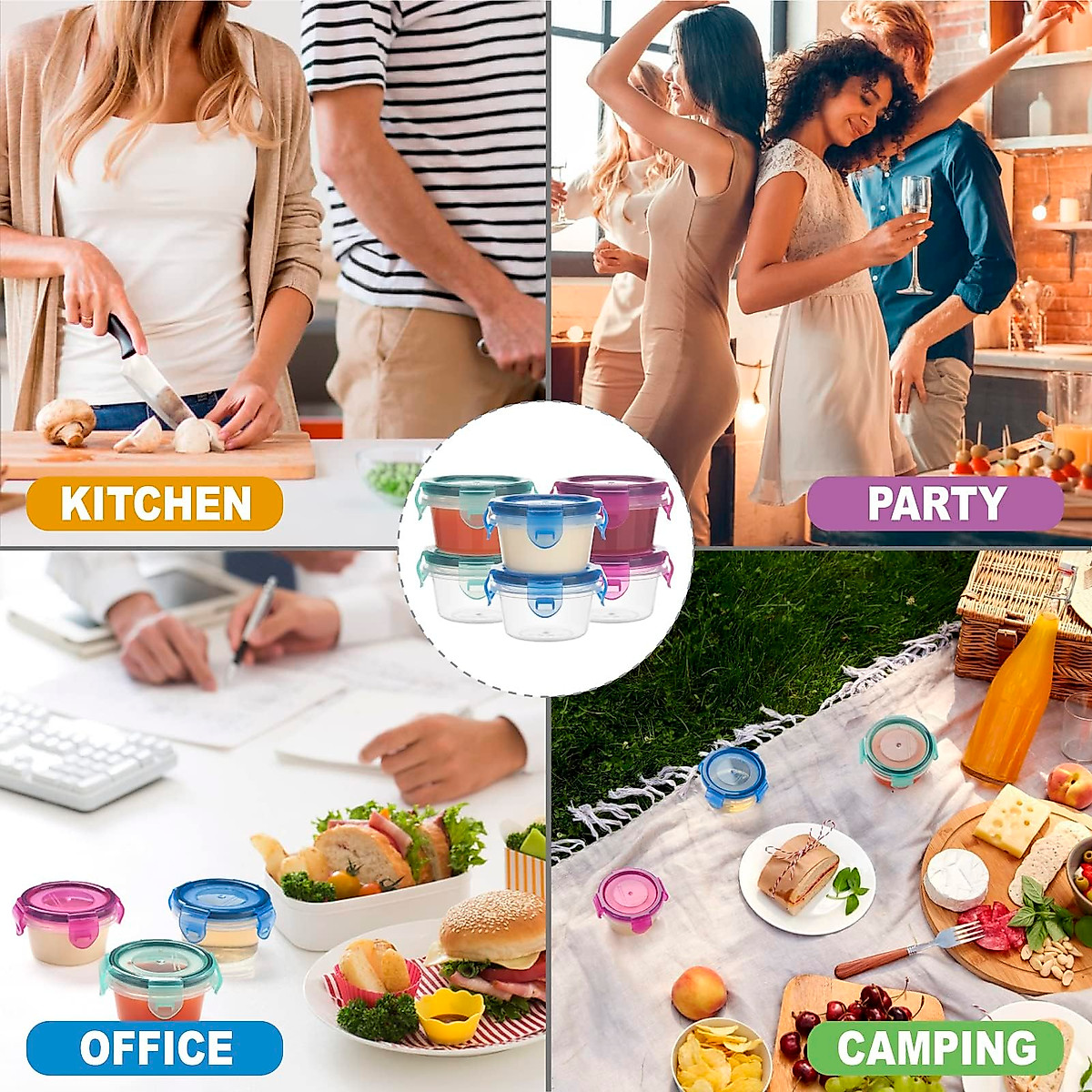 Freshmage Condiment Containers with Lids, 6 Pack 2.7 oz Reusable Leakproof Salad Dressing Container To Go Mini Meal Prep Sauce Cups