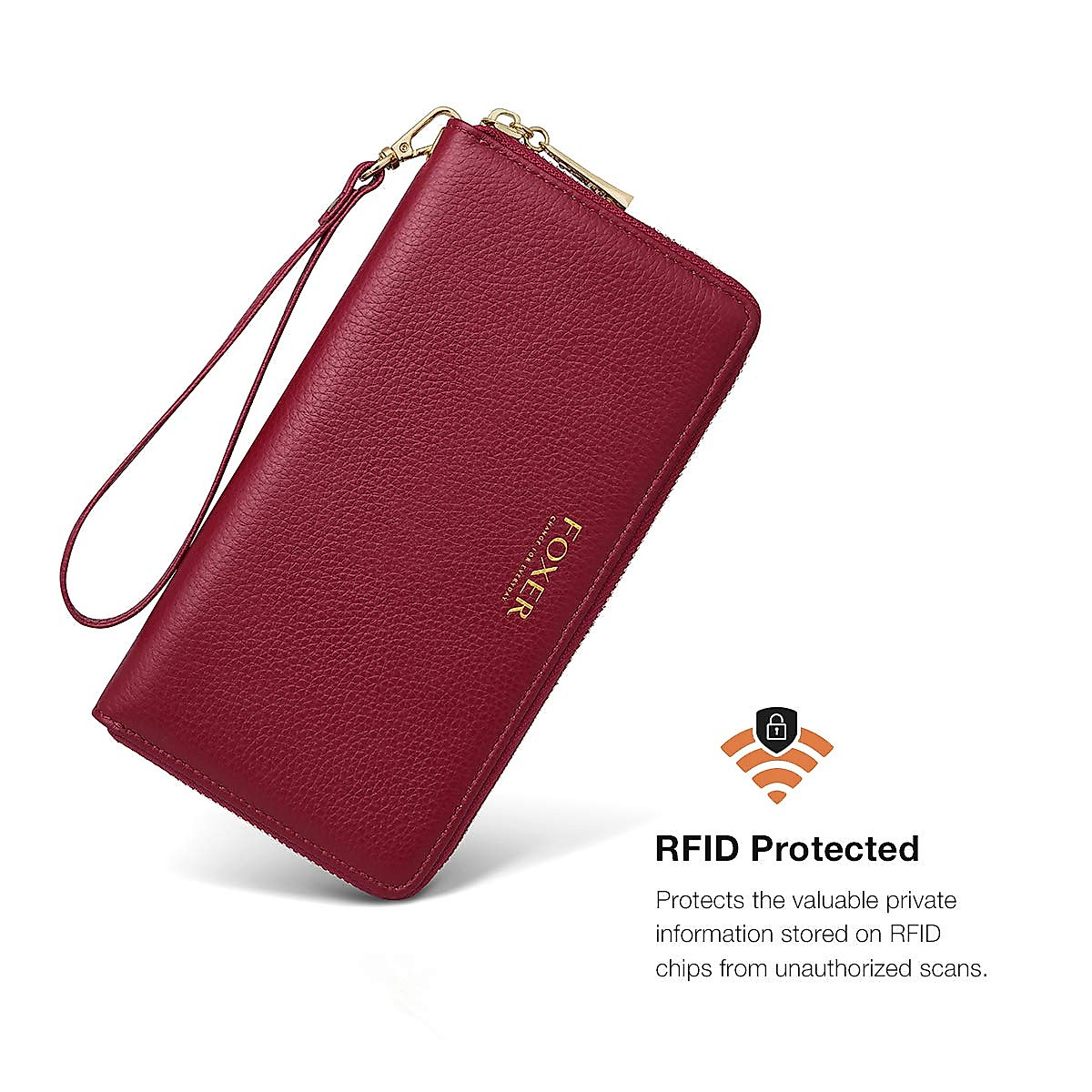 FOXLOVER Leather Zip Around Wallets for Women, Genuine Leather RFID Blocking Gift Box Packing 17 Card Slots Ladies Long Purses with Zipper Coin Pocket Women's Clutch Wallets with Wristband (Blue)