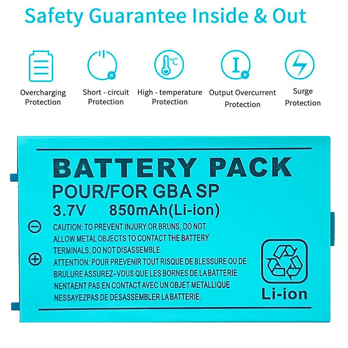 Gameboy Advance SP Battery, TFSeven 1Pcs Nintendo GBA SP Replacement Battery 850mah 3.7V Rechargeable Lithium Ion for Nintendo GBA Sp Gameboy Anvance SP