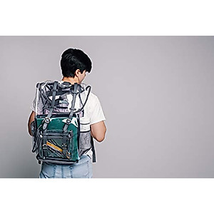 Heavy Duty Clear Backpack with Front Pocket, Clear Bookbag (Steel Gray) Medium