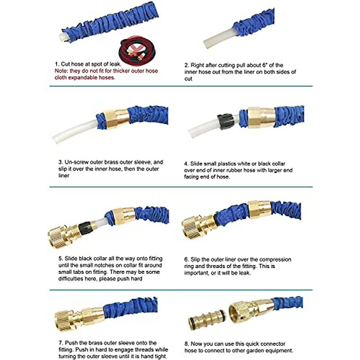Set of Brass Garden Expanding Hose Joint Male Pipe Adaptor Repair with Quick Connector Fitting