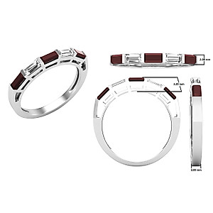 Dazzlingrock Collection Baguette Ruby & White Diamond Ladies 5 Stone Anniversary Wedding Band, 18K White Gold, Size 5.5