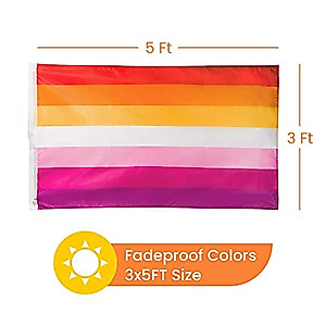 Sapphere Sunset Lesbian Pride Flag - Large 3x5FT, Double Sided Print, Waterproof, Sleeve and Metal Grommets, Vibrant Orange and Magenta Colors