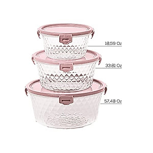 Plasvale Food Storage Plastic Containers Set of Crystal Line - 6 Pieces - Microwave, Freezer and Dishwasher Safe - BPA Free (Rose)