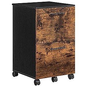 HOOBRO File Cabinet, Filling Cabinet with 2 Drawer, Mobile Office Cabinet with 5 Wheels, for Home Office, Mobile Pedestal, for A4, Letter Size, Hanging File Folders, Rustic Brown and Black BF03WJ01G1
