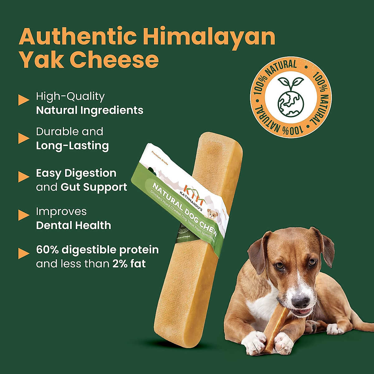 KATHMANDU'S Authentic Yak Cheese Himalayan Dog Chews - All Natural and Protein-Rich Nutrition Dog Treats, Long Lasting Chews for Aggressive Chewers, Odor & Gluten Free Yak Chew | Large (Pack of 2)