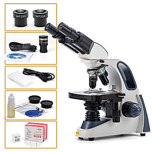SWIFT SW380B 40X-2500X Magnification, Research-Grade Binocular Compound Lab Microscope, Mechanical Stage, with 5.0 mp Camera and Software Windows/Mac Compatible and 100pcs Blank Slides