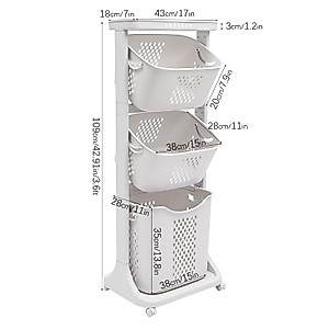 Laundry Basket, 3 Tier Sorter Clothes Storage Hampe Organizer Shelf Rolling Cart With 4 Wheels 55.12lbs Load White For Kitchens, Bathrooms, Bedrooms, Dormitories, Classrooms, Laundry Rooms