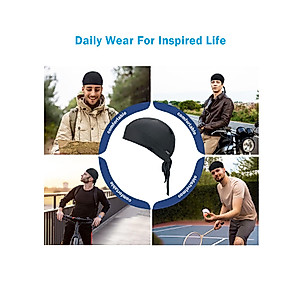 Black Doo Rags Sweat Wicking Beanie Cooling Helmet Liner Large Do Rags Skull Caps Head Wraps Dew Rags Hat for Men and Women (Black Pack)