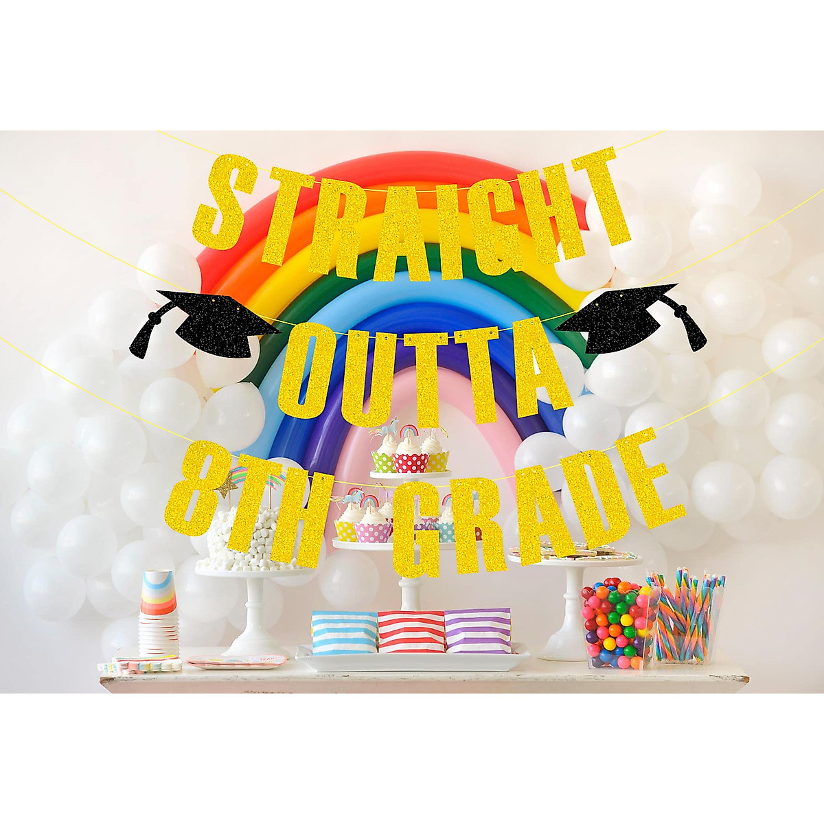 Straight Outta 8th Grade Banner, 8th Grade Graduation Decorations 2022, Boy Girl Kids Eighth Grade Graduation Party Decorations 2022