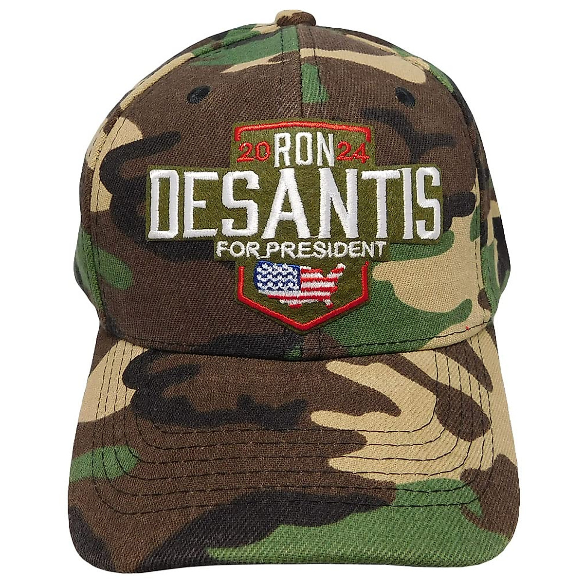 Trade Winds Ron Desantis for President 2024 USA Map Woodland Camouflage Camo Adjustable Embroidered Cotton Polyester Blend Hat Cap