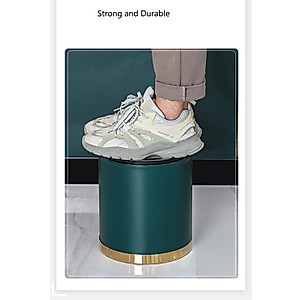 Luxury Metal Waste Bin 10L, Double Layer Trash Can PU Leather Covered Round Wastebasket Dust Bins for Kitchen Bathroom Hotel Office (MOLADI Green)