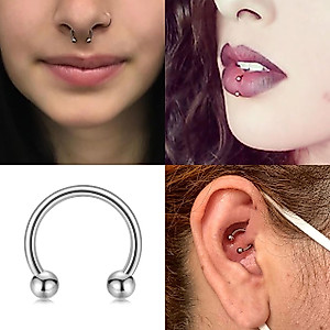 NICEIGHT 32Pcs 14G 16G 18G Surgical Steel Septum Nose Rings for Women Men Horseshoe Earrings Cartilage Helix Tragus Eyebrow Lip Daith Hoop Smily Piercing Jewelry 18G S