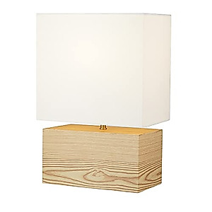 Catalina 22793-000 Mid-Century Modern Table Lamp with Square Shade, 15", Blond Wood/Antique Brass