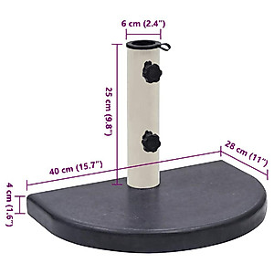 vidaXL Half-Round Black Umbrella Base, Durable Granite Construction, Stainless Steel Tube, Adapters for Various Parasol Sizes, Stable Garden Furniture Accessory - 15.7"x11"x1.6" - 22 lb Weight