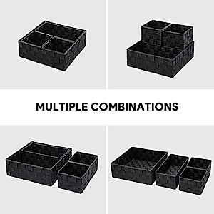 Posprica Woven Storage Baskets for Organizing, Small Black Baskets Cube Bin Container Tote Organizer Divider for Drawer, Closet, Shelf, Dresser, Set of 4