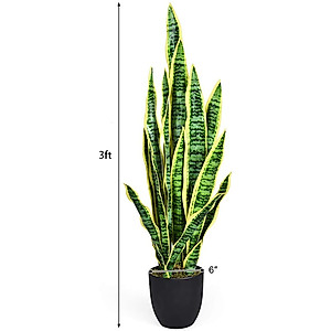 LUARANE 36" Artificial Snake Plant, Lifelike Plastic Fake Sansevieria w/Stable Cement Bottom, 20pcs Realistic Leaves, Vivid Decorative Potted Plant for Home Office Store Garden