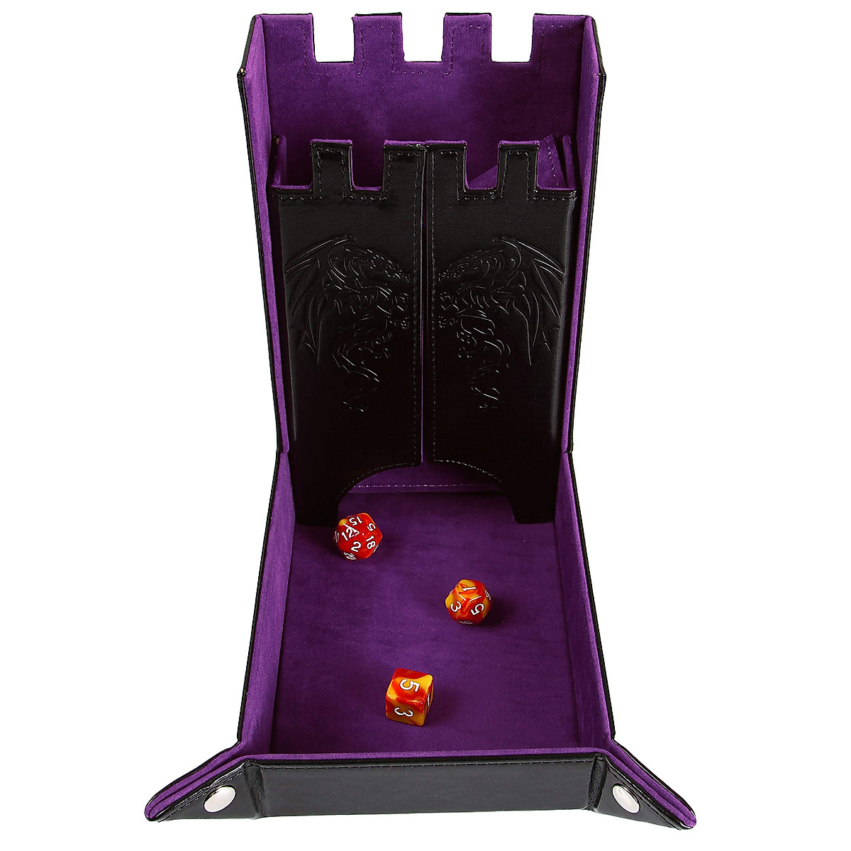 Forged Dice Co. Draco Castle Foldable Dice Tray and Dice Tower - Foldable DND Dice Tray and Dice Rolling Tray Tower - Perfect for Dungeons and Dragons RPG and Tabletop Gaming - Purple