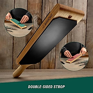 BeaverCraft Leather Strop for Knife Sharpening with Stropping Compound Knife Strop Kit LS1P1 -Stropping Leather Knife Sharpener - Stropping Kit Paddle Strop & Polishing Compound - Stropping Block