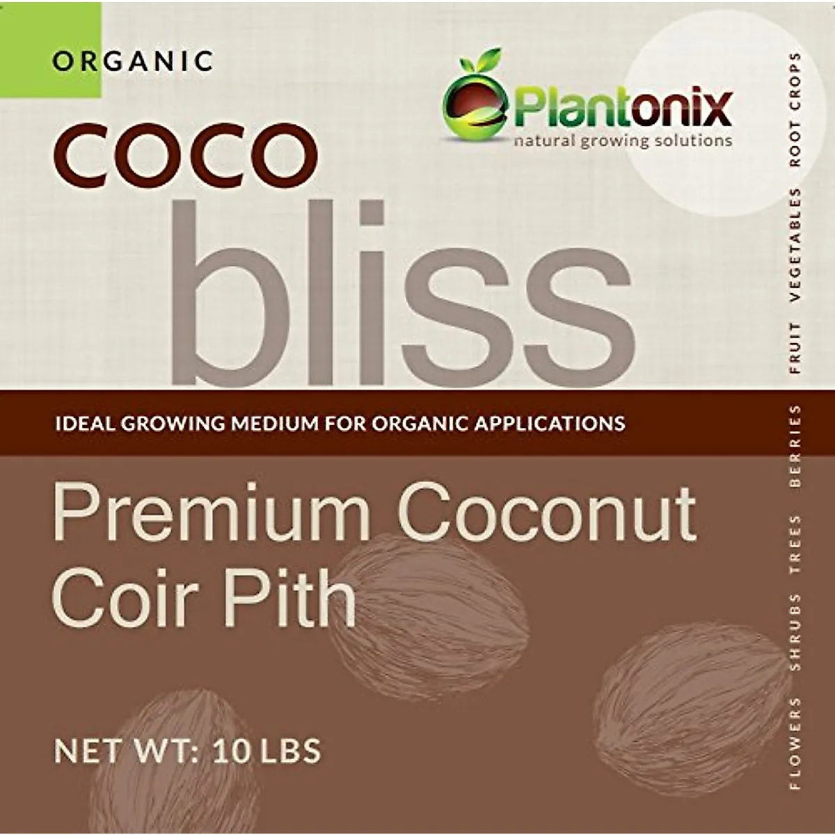 Organic Coco Coir by Coco Bliss - Compressed Coco Coir Brick with Low EC and pH Balance - High Expansion Coco Fiber for Flowers, Herbs, and Planting - Renewable Coconut Soil (10lb Block)
