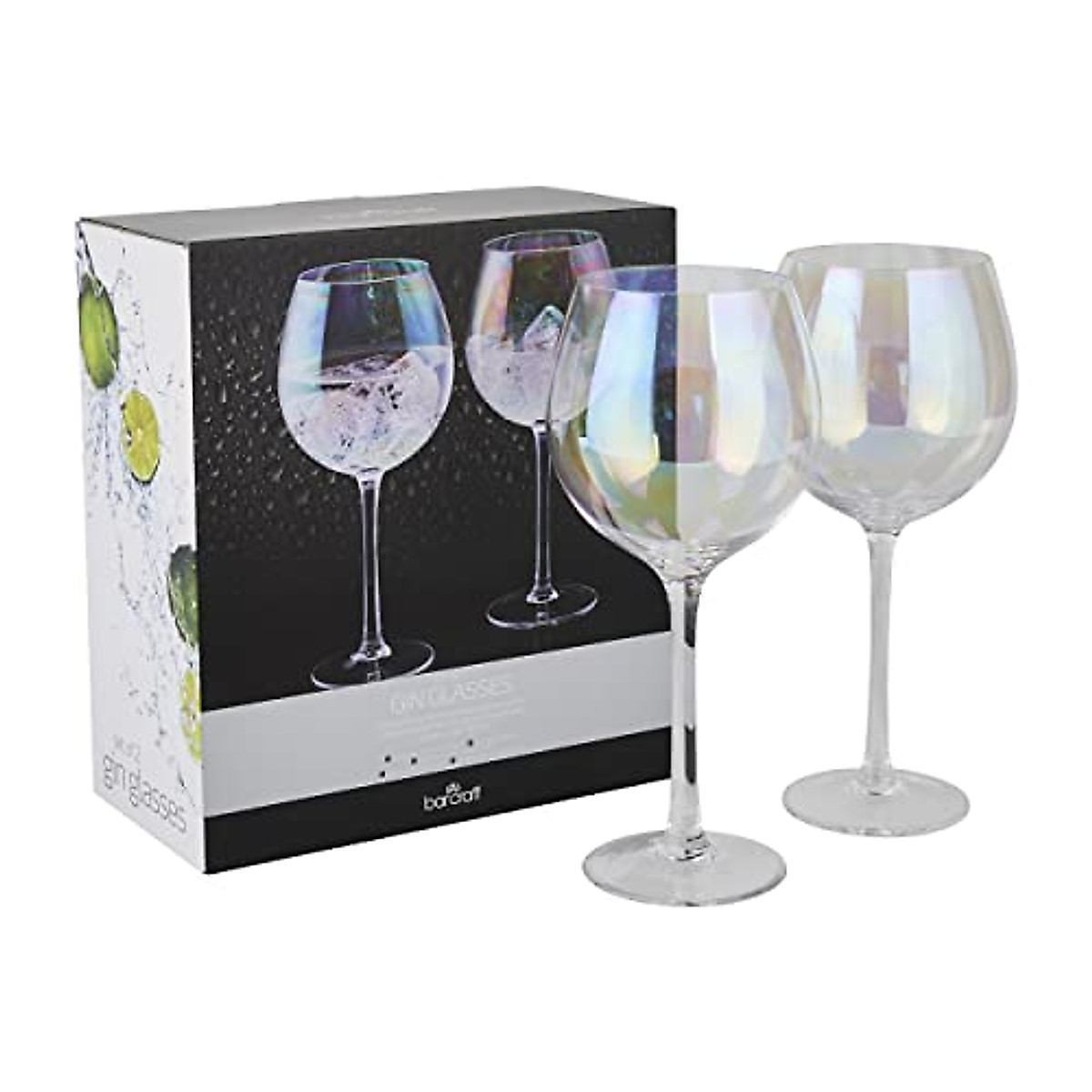 Barcraft Balloon Gin Glasses, Rainbow-Pearl Iridescent, 500 ml, Set of 2, Gift Boxed, 2 Set