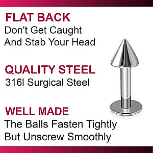 bodyjewellery 6pcs 16g Labret Lip Stud Monroe Cartilage Tragus Helix Earring Snake Bites Conch Medusa Spider Bites Piercing Spike - 6mm