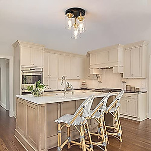 Mayful Semi Flush Mount Ceiling Light, 3-Light Clear Glass Shade Ceiling Light Fixture, Gold Finish Cluster Cylinder Ceiling Light Fixtures for Kitchen Dining Room Hallway Foyer