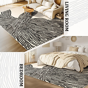 YIHOUSE 9×12 Ft Area Rugs Non-Shedding Washable Rug, Bedroom Living Room Dining Room Office Playroom Nursery Nonslip Modern Large Rugs Soft Faux Wool Contemporary Striped Rugs-Black and White Rug