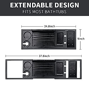 Bamboo Bathtub Caddy Tray,Expandable with Wine Slots and Book Holder Bath Tray for Tub, Organizer Bath Table Suitable for Luxury Spa or Reading