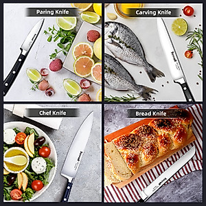 TICWELL Knife Set 7pcs Knife Set with Block Sharpener Kitchen Professional High Carbon German Stainless Steel, Hollow Wooden Block, Triple Rivet Safe Full Tang Knife Handle Dishwasher Safe