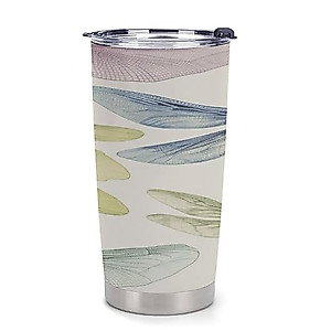 FHENMSA Reusable Plastic Water Cups with Lids,Dragonfly Drawing Print Anti-overflow Cup,sports Travel Coffee Cup