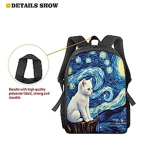 DMOYALA Art Painting Cat 15 Inch Laptop Backpack for Women Girls Japanese Style Utility Unique Schoolbag with Zipper Hiking Backpack for School Back to School Supplies Multi-function Gym Backpack
