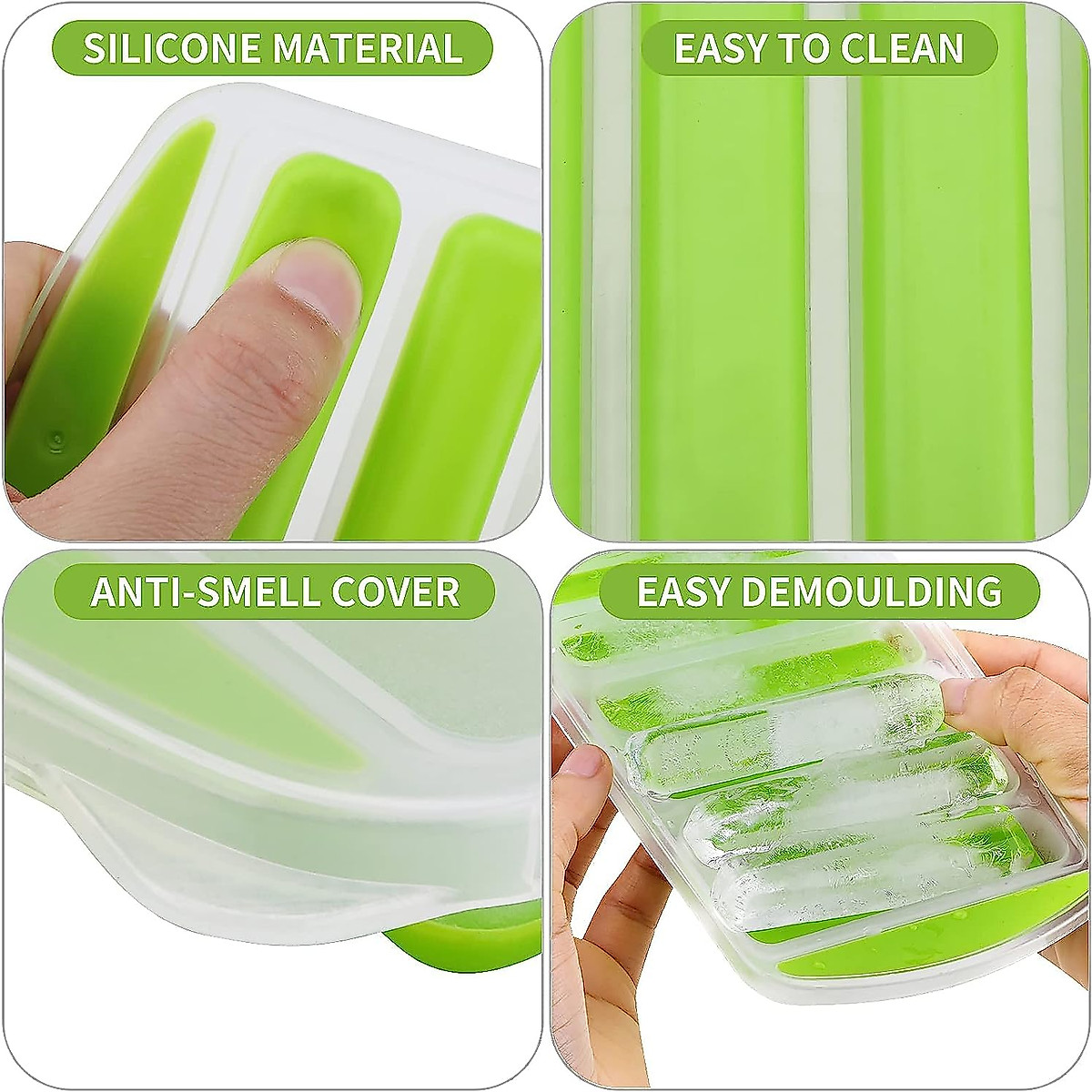 3 Pcs Long Ice Stick Tray Silicone with Lid,Water Bottle Ice Cube Tray with Easy Push and Pop Out Material, Ideal for Sports and Water Bottles