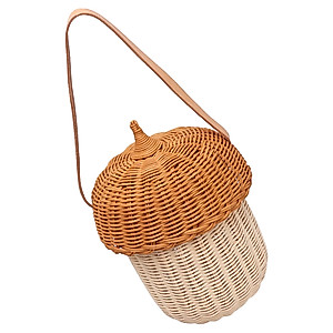 Kids Rattan Storage Basket, Handmade Acorn Shaped Basket, Hand Woven Decorative Acorn Shaped Basket Bag, Mushroom Shape Decorative Woven Basket for Boys Girls Photography Props(Small Shoulder Bag)